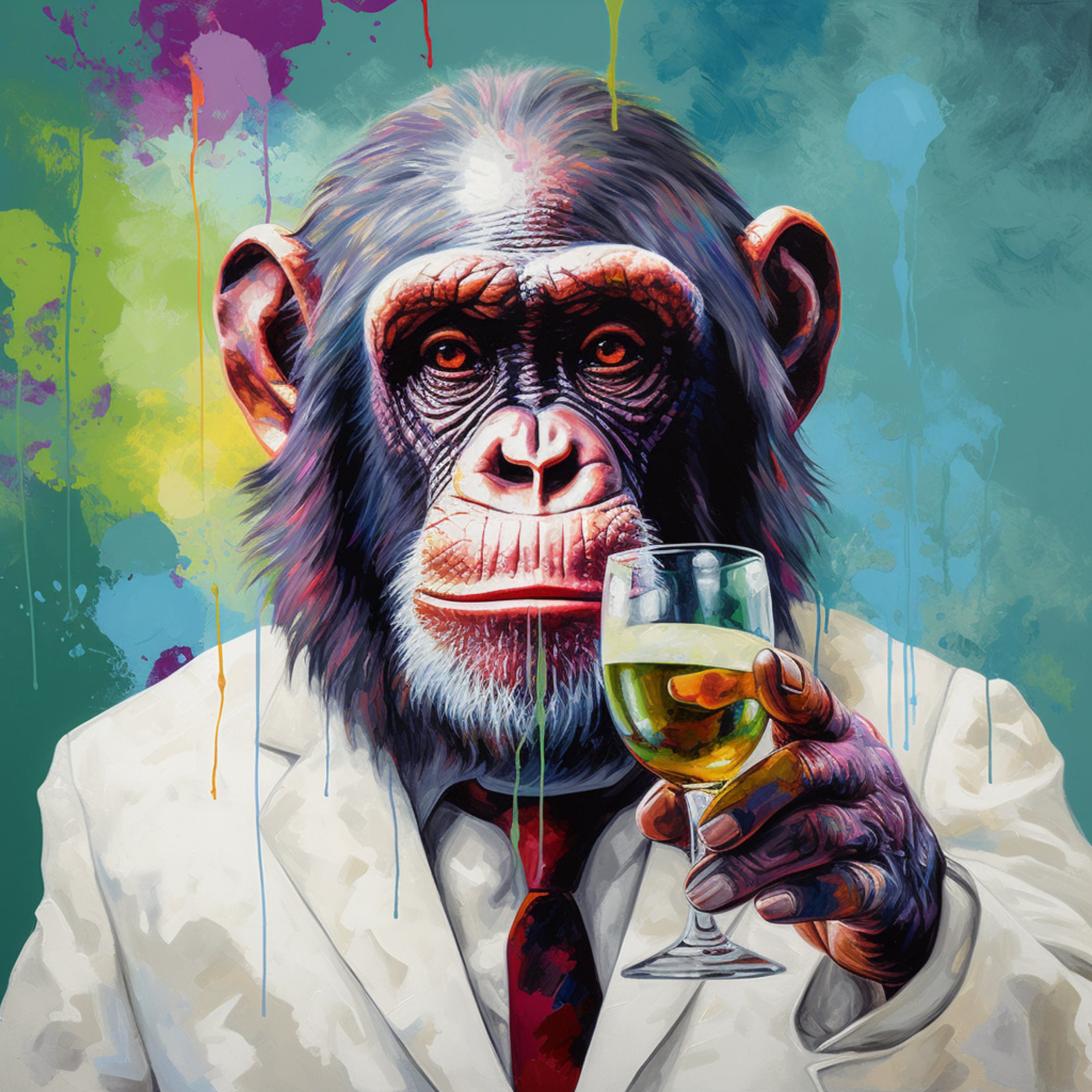 Digital Art of a Monkey With a Wine Glass Digital Download - Etsy