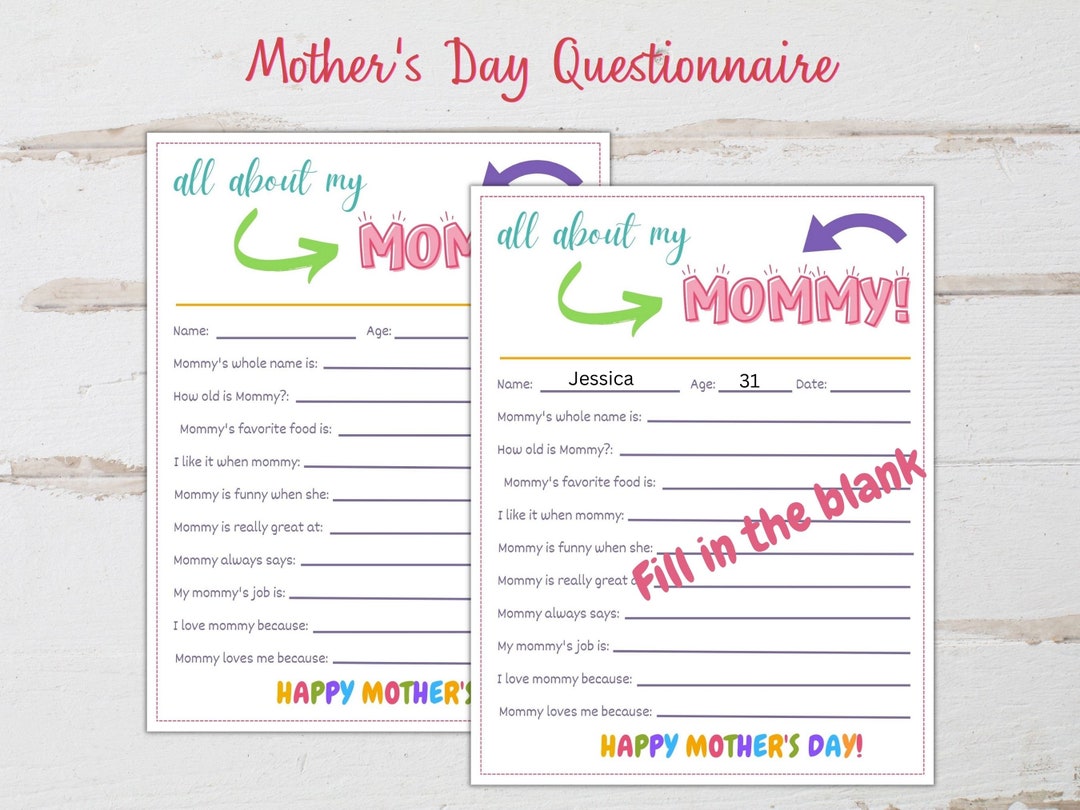 Mothers Day Fill In, Mothers Day Gift, Mothers Day Printable, Mothers ...