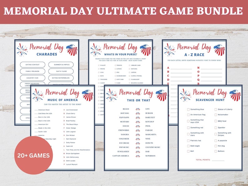 Memorial Day Ultimate Game BUNDLE Printable Memorial Day Party Games ...