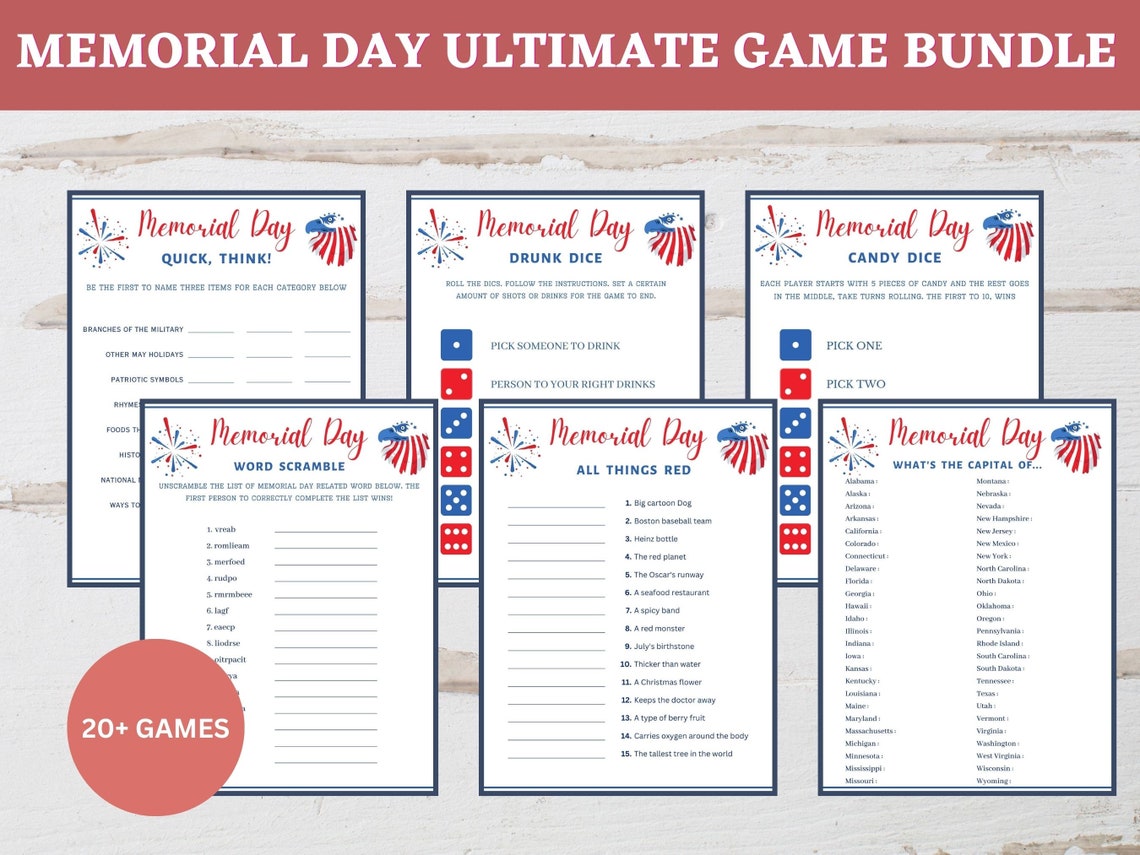 Memorial Day Ultimate Game BUNDLE Printable Memorial Day Party Games ...