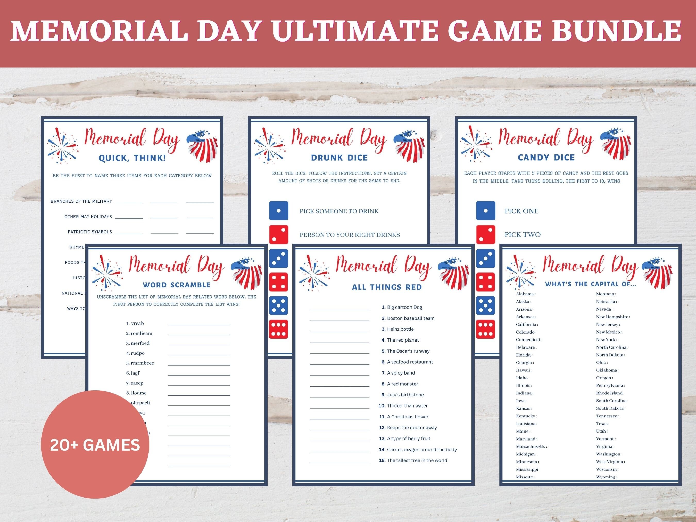 Memorial Day Ultimate Game BUNDLE Printable Memorial Day Party Games ...