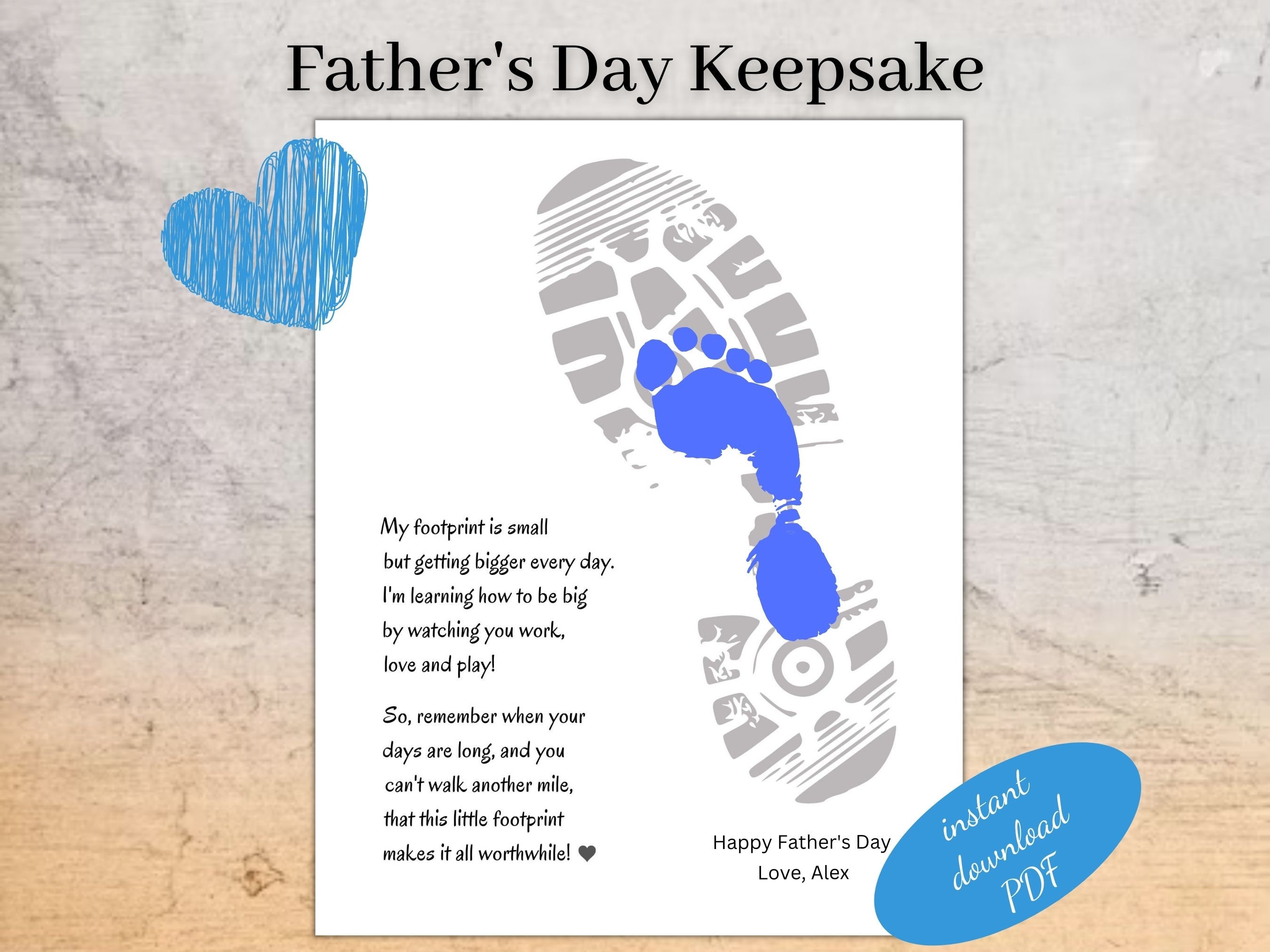 Father's Day Poem Printable Kids' Footprint Keepsake Teacher & Parent ...