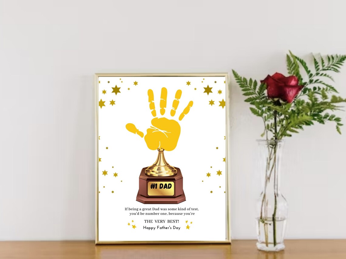 Fathers Day Trophy Handprint Art for Dad, Handprint Craft Printable ...