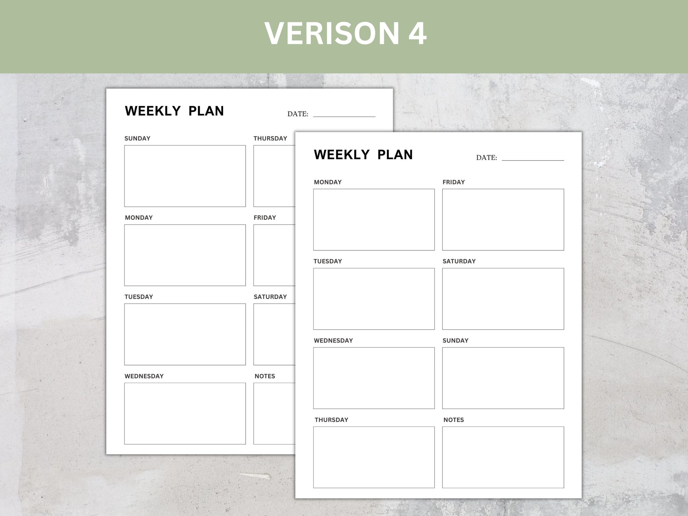 Weekly Organizer Weekly Schedule Weekly Minimalist Weekly - Etsy