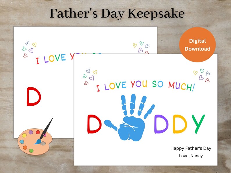 I Love You so Much Daddy Handprint Art Craft Fathers - Etsy