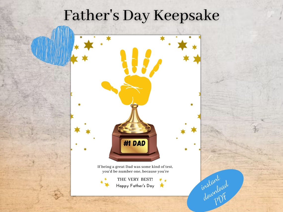 Fathers Day Trophy Handprint Art for Dad, Handprint Craft Printable ...
