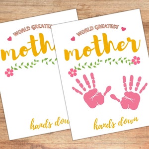 World Greatest Mother Hands Down Handprint Art Mothers Day Craft for ...