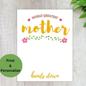 World Greatest Mother Hands Down Handprint Art Mothers Day Craft for ...