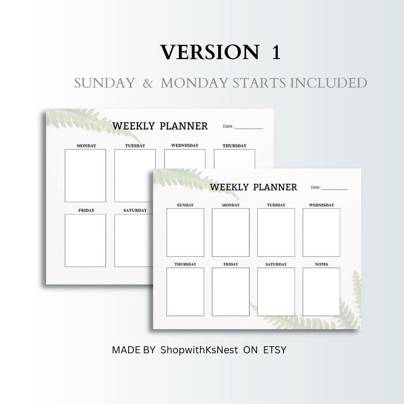 Weekly Planner Printable Landscape Minimalist Weekly - Etsy