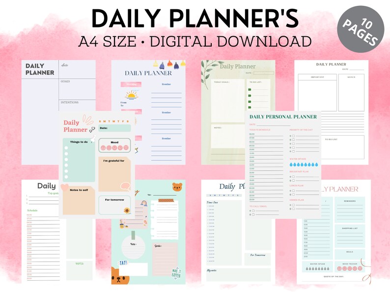 Planner Bundle Digital Product Digital Daily Planner Minimalist Daily ...
