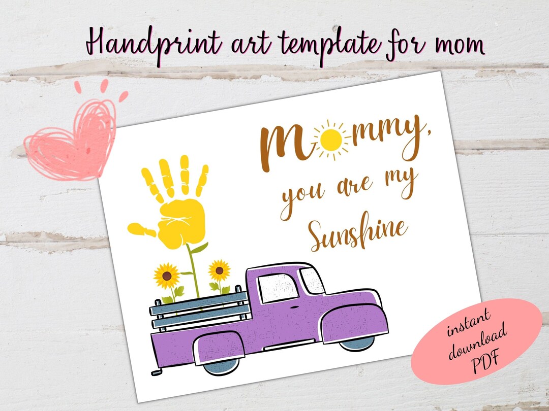 Mothers Day Handprint Art Truck Printable Craft Kids Card for Mom Hand ...