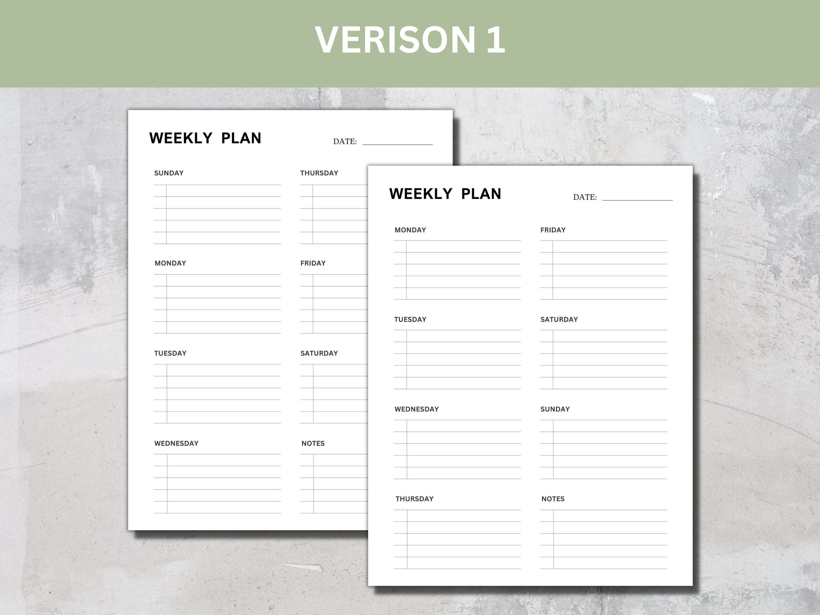 Weekly Organizer Weekly Schedule Weekly Minimalist Weekly - Etsy