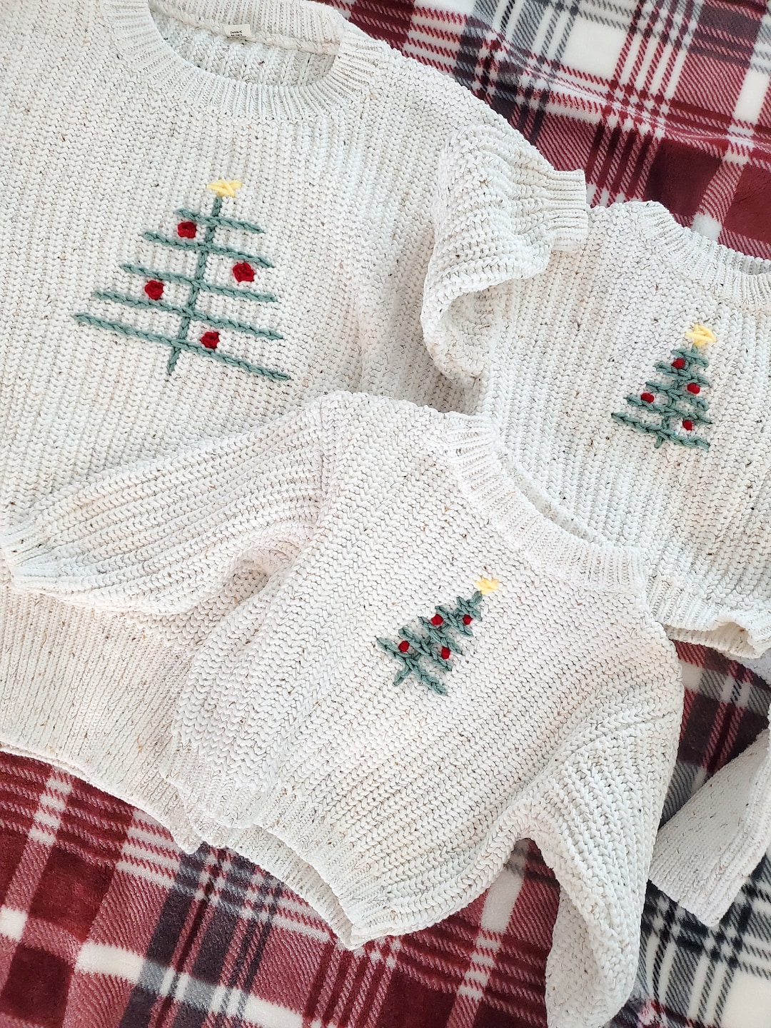 READY TO SHIP Hand Embroidered Holiday Sweaters - Christmas Tree ...