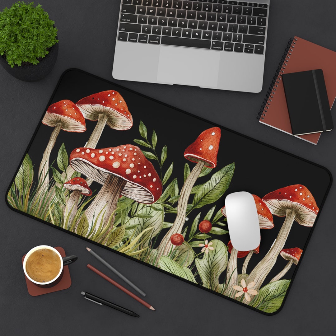 Mushroom Desk Mat Dark Cottagecore Mousepad Botanical Design Mouse Pad ...