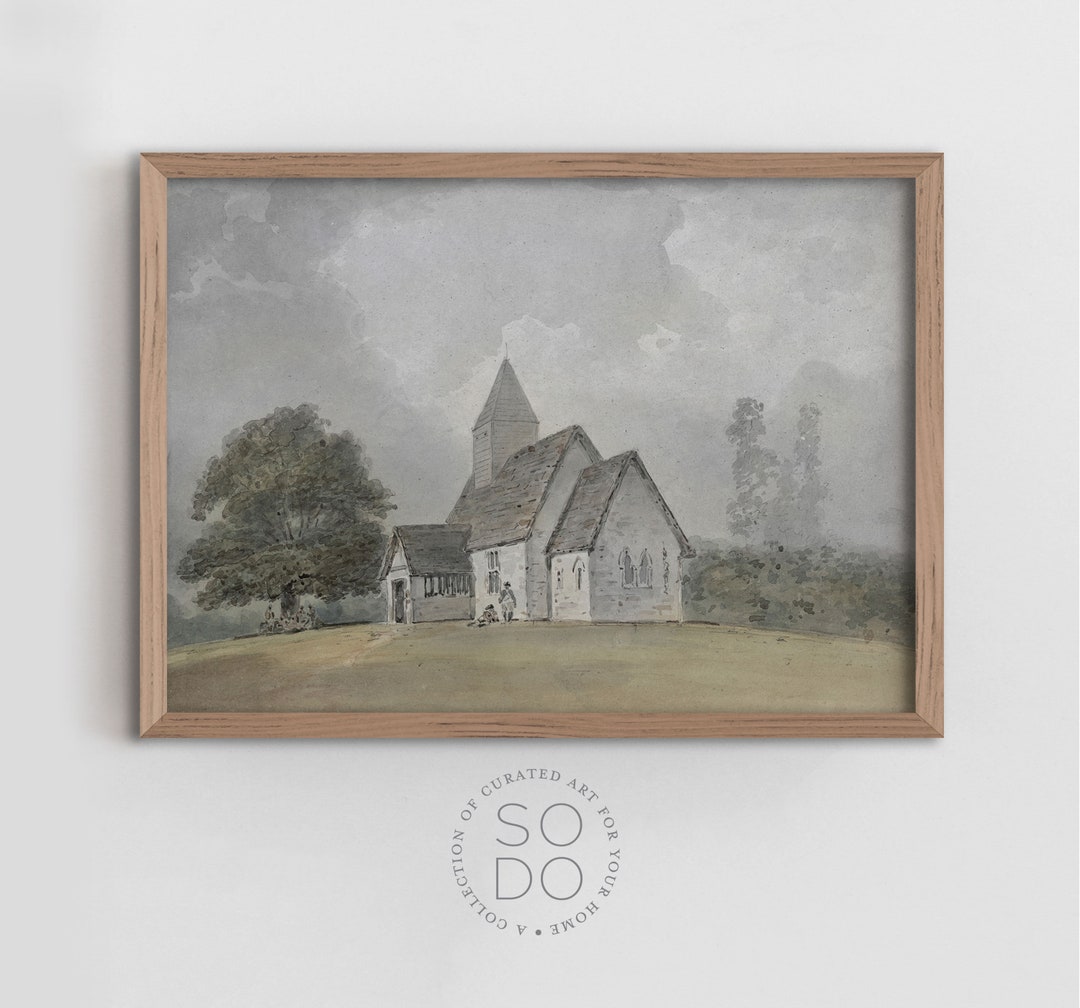 Church Printable Painting, Christian Wall Art, Watercolor Church Print ...