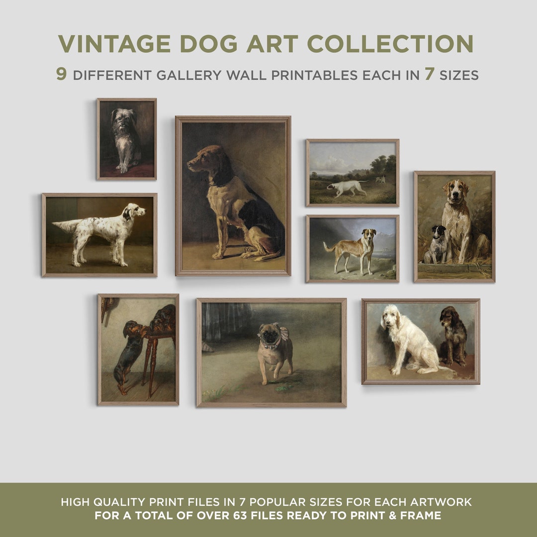 Vintage Dogs Gallery Wall Set of 9, Dogs Prints, Antique Dog Wall Art, Dog Portraits, Dog Art ...