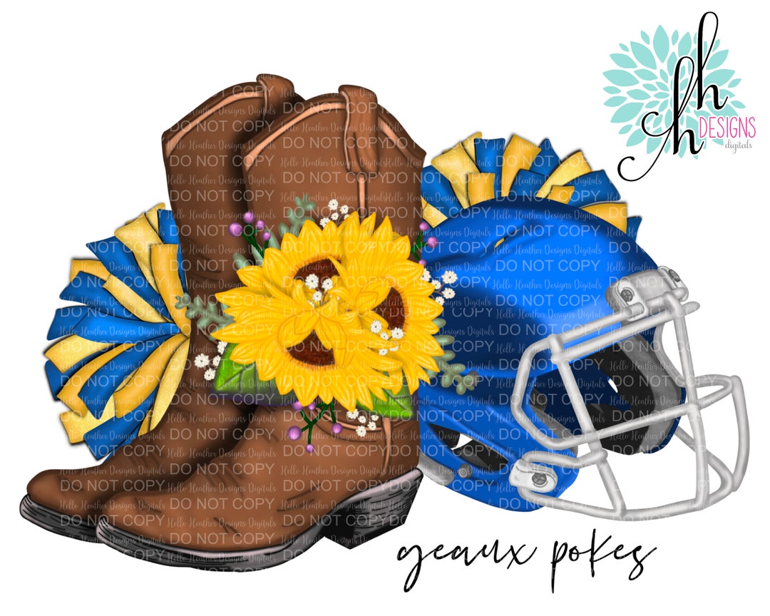 Geaux Pokes Blue & Gold Cowboy Boots Sublimation Design PNG | Digital ...