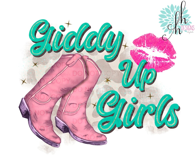 Giddy up Girls Pink Cowgirl Boots Sublimation Design PNG | Digital ...