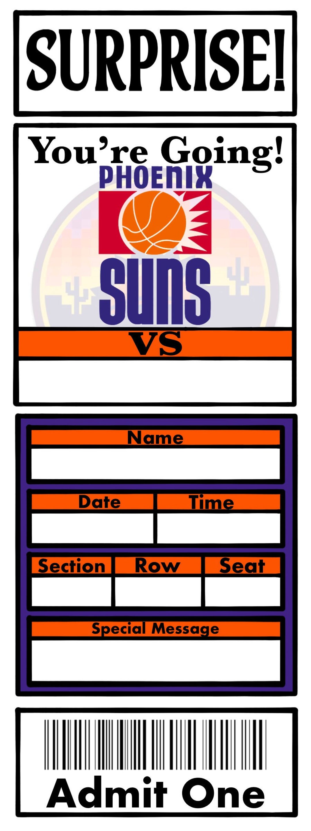 Phoenix Basketball Template Ticket Invite - Etsy
