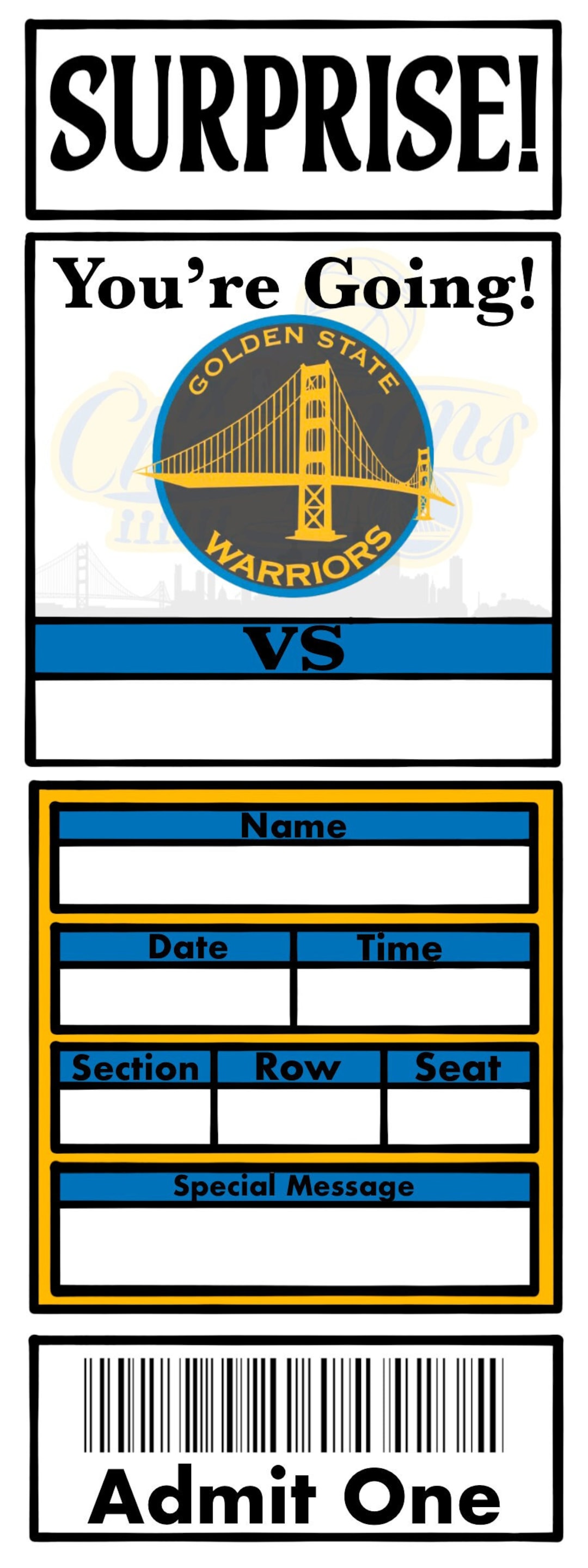 Golden State Basketball Template Ticket - Etsy