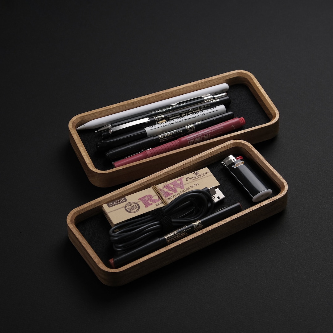 Solid Wood Desk Tray With Soft Felt Base, Multipurpose Desk Organizer ...