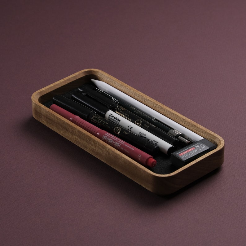 Solid Wood Desk Tray With Soft Felt Base, Multipurpose Desk Organizer ...