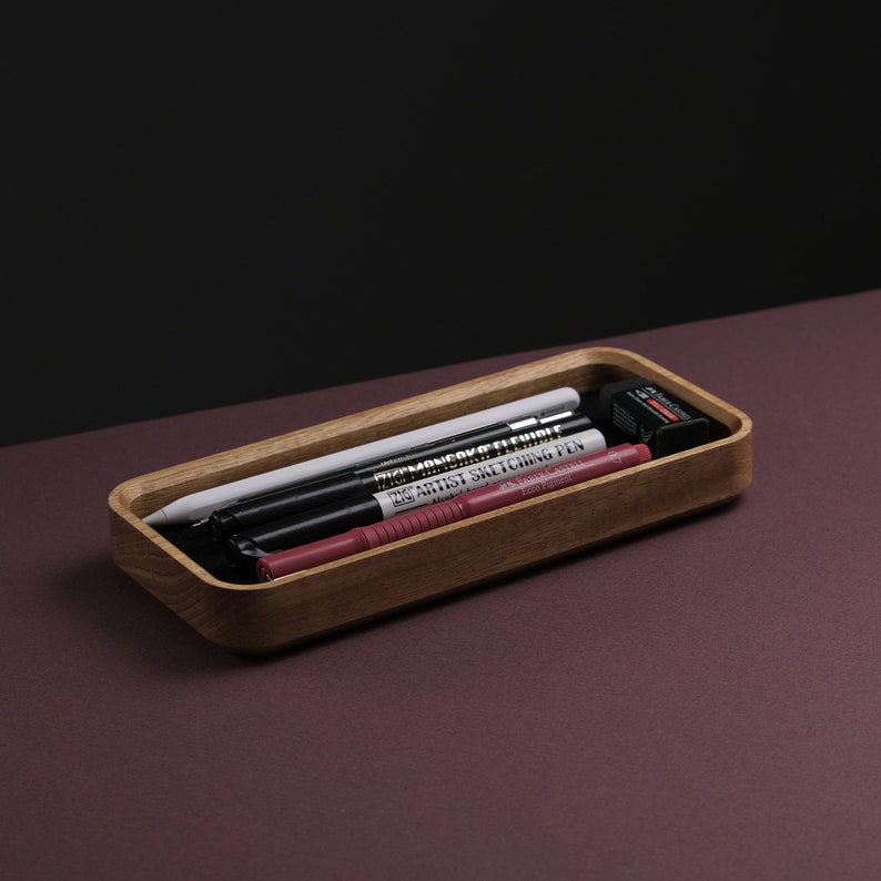 Solid Wood Desk Tray With Soft Felt Base, Multipurpose Desk Organizer ...