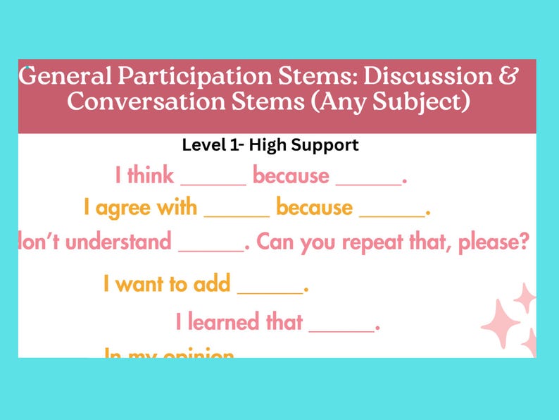Academic Sentence Stems & Frames for Ells - Etsy