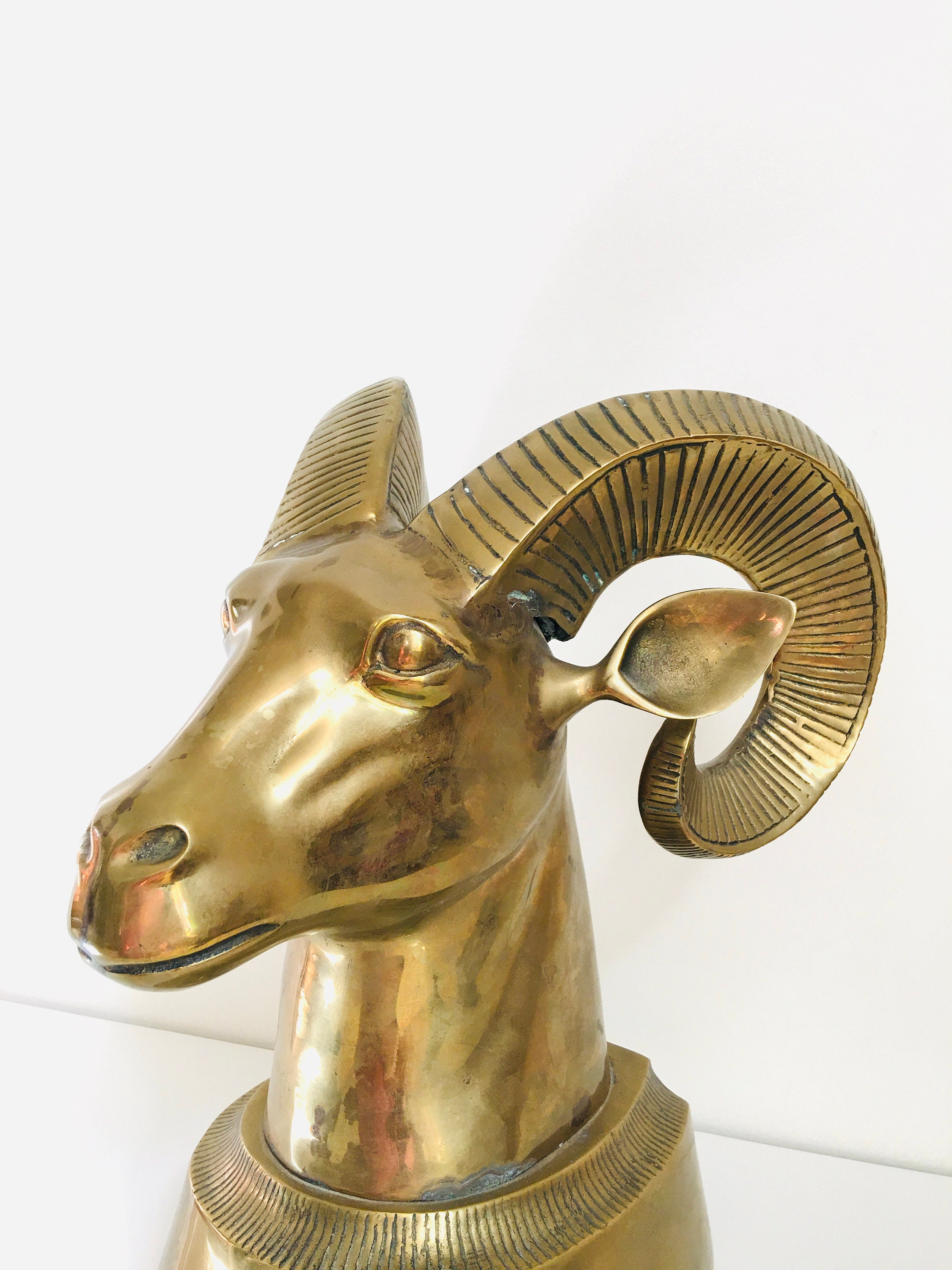 Vintage HOLLYWOOD REGENCY Brass RAMS Head Statue Sculpture - Etsy