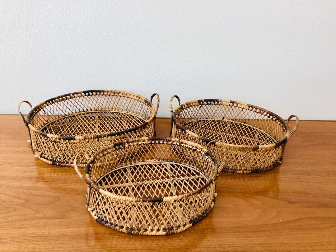 Vintage 1970s RATTAN CONTAINER TRAYS / Set of 3 / Nesting Trays ...