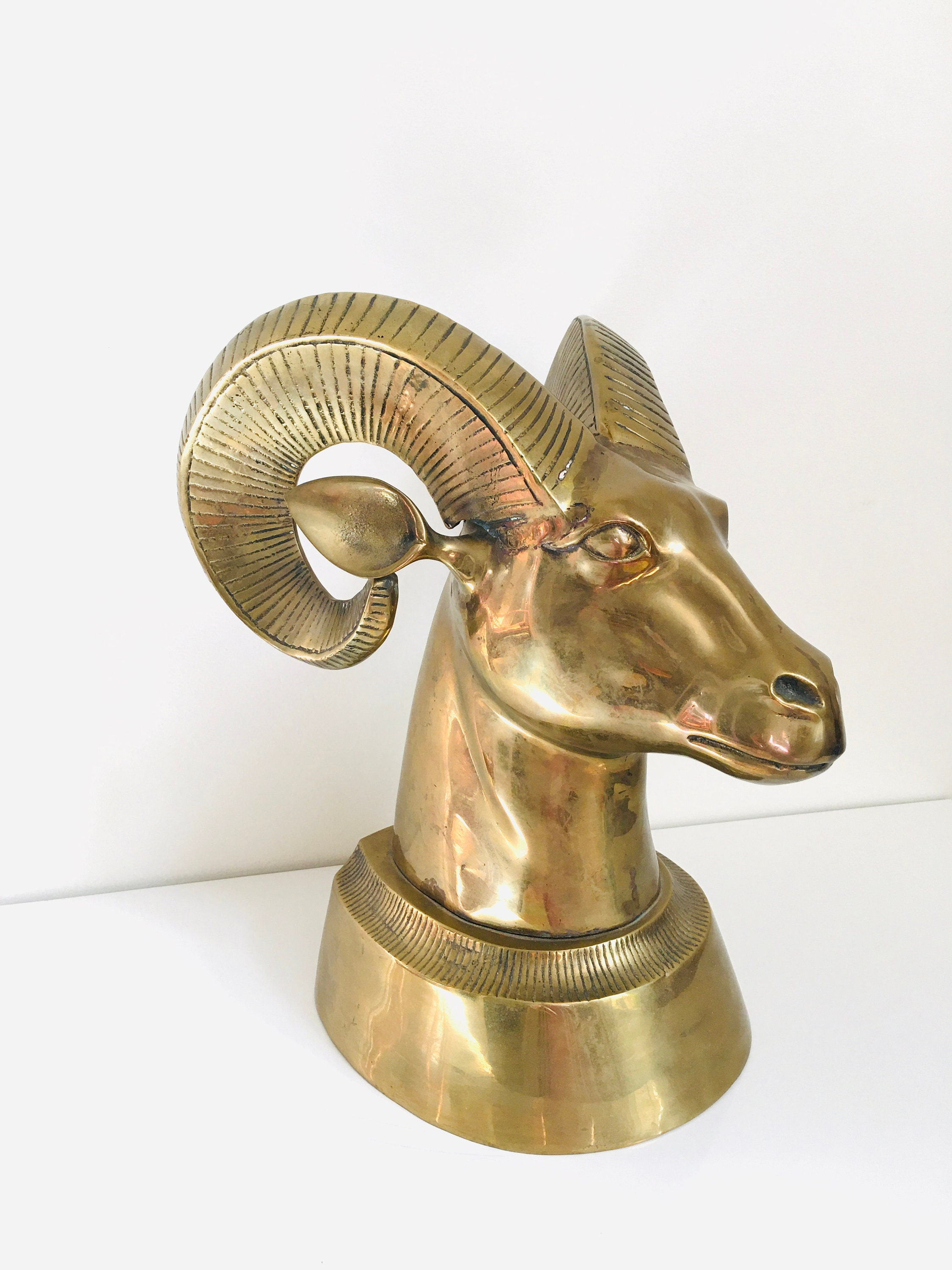 Vintage HOLLYWOOD REGENCY Brass RAMS Head Statue Sculpture - Etsy
