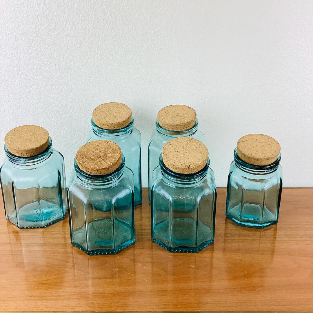 Vintage AQUA BLUE Glass Storage Containers Set / Pantry Storage ...