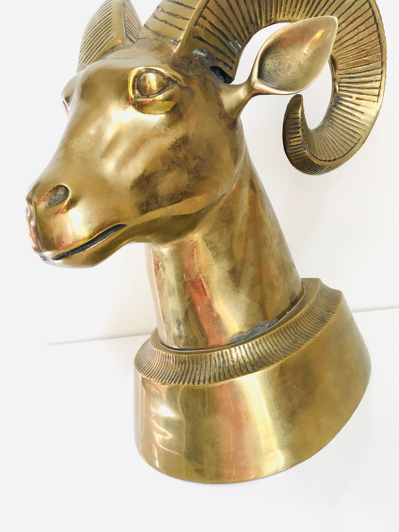 Vintage HOLLYWOOD REGENCY Brass RAMS Head Statue Sculpture - Etsy
