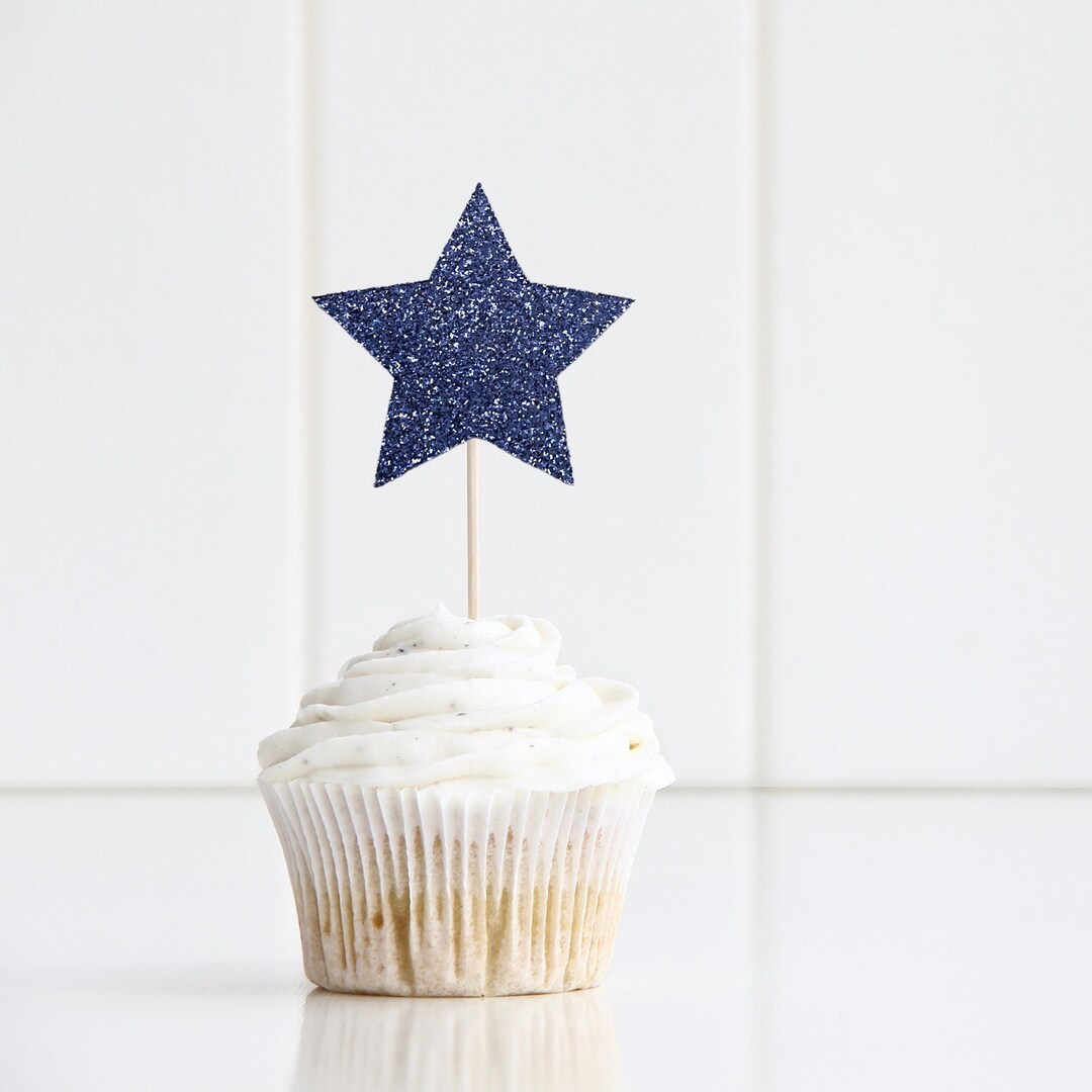 Star Cupcake Toppers Blue Glitter Star Cupcake Toppers Birthday Party ...