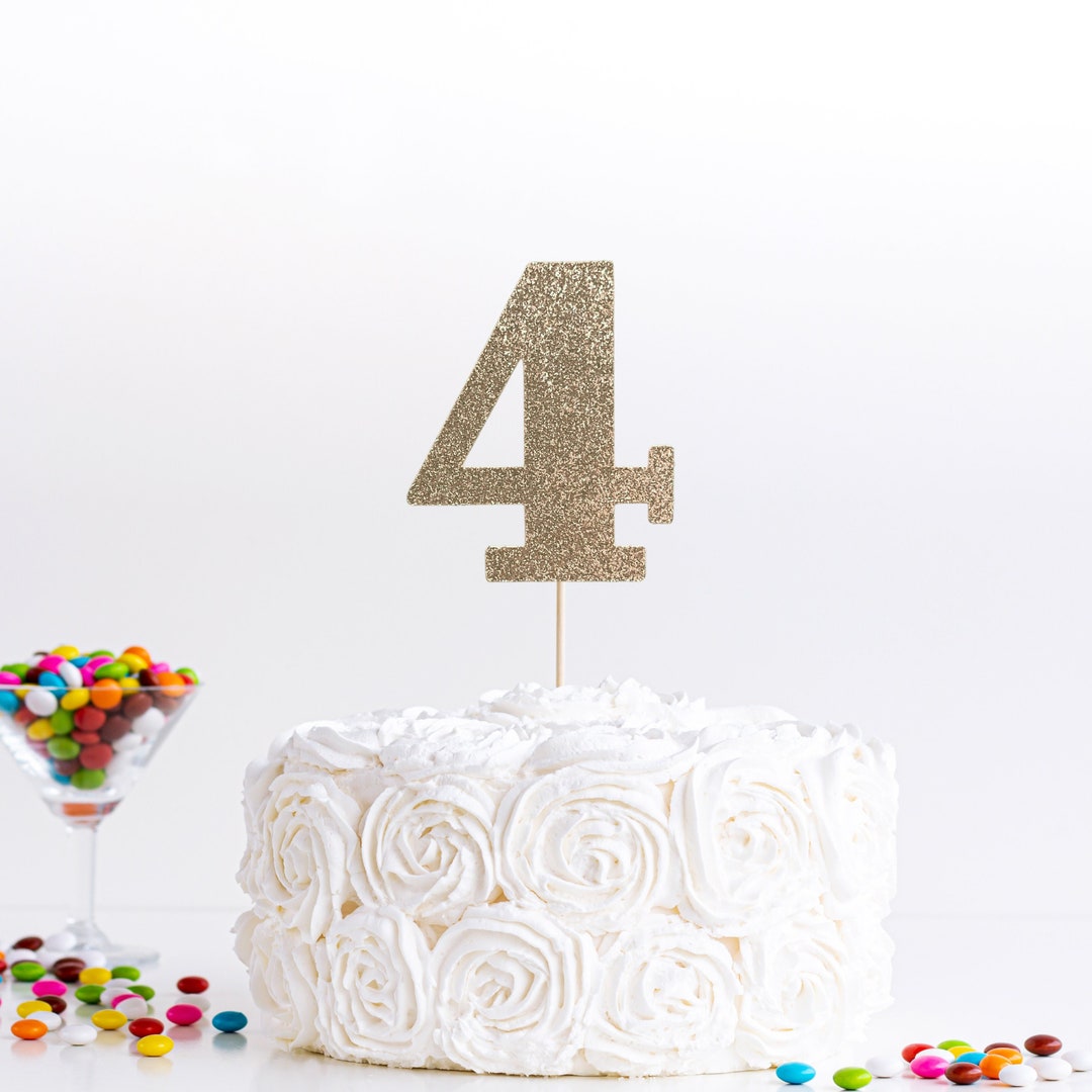 4 Cake Topper Four Gold Glitter Cake Topper Smash Cake Topper 4th ...