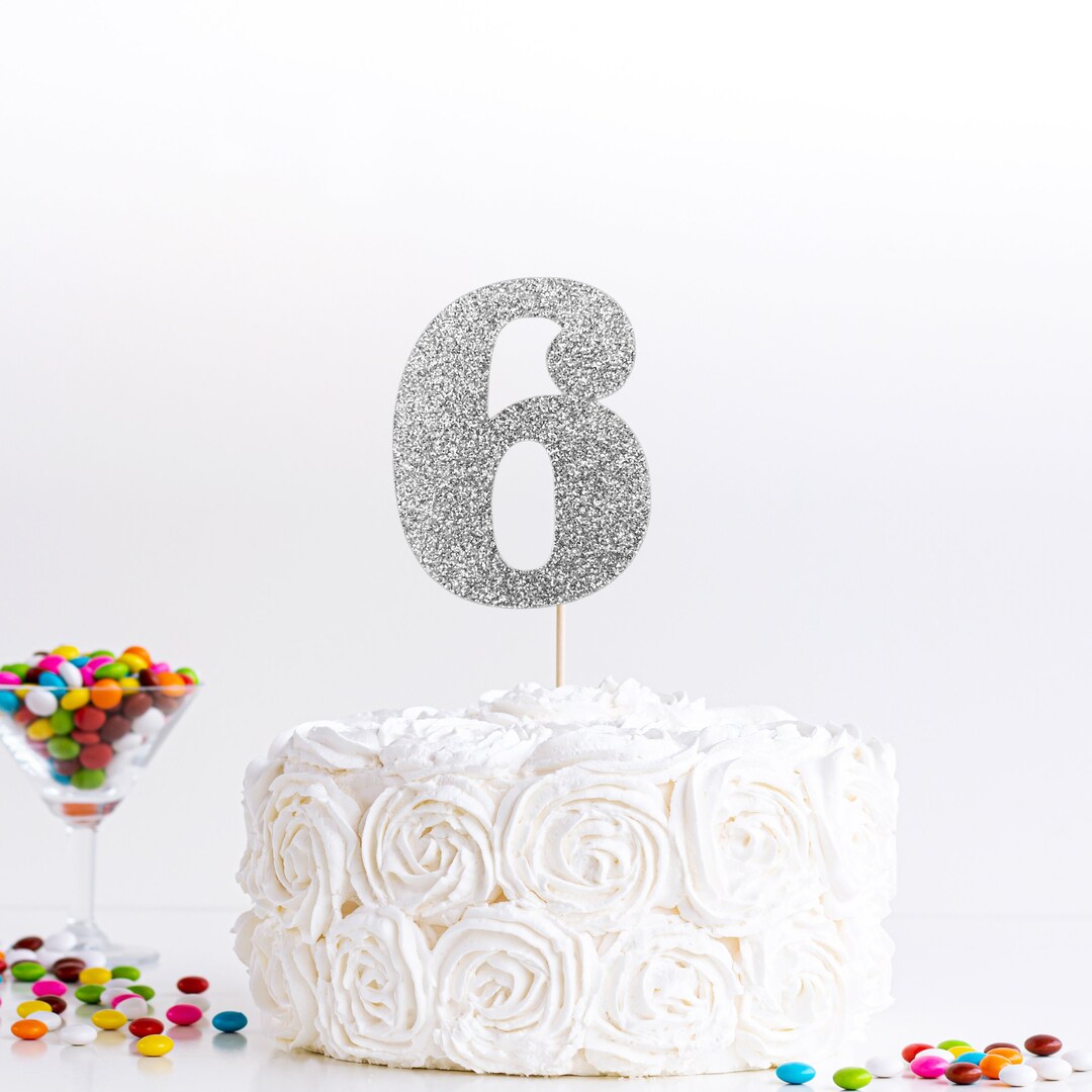 6 Cake Topper Silver Glitter Cake Topper Smash Cake Topper - Etsy