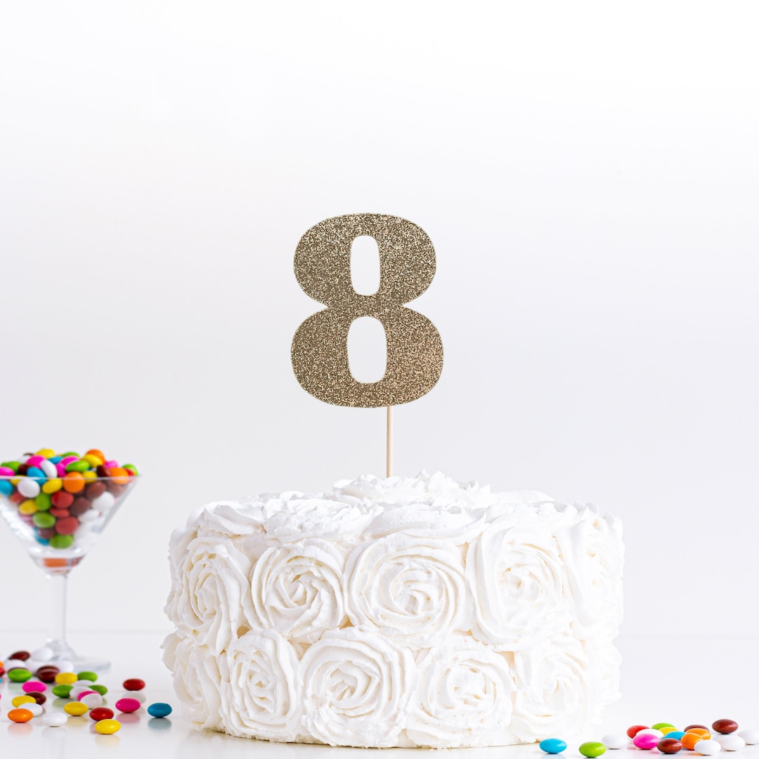 8 Cake Topper 8 Gold Glitter Cake Topper Smash Cake Topper 8th Birthday ...