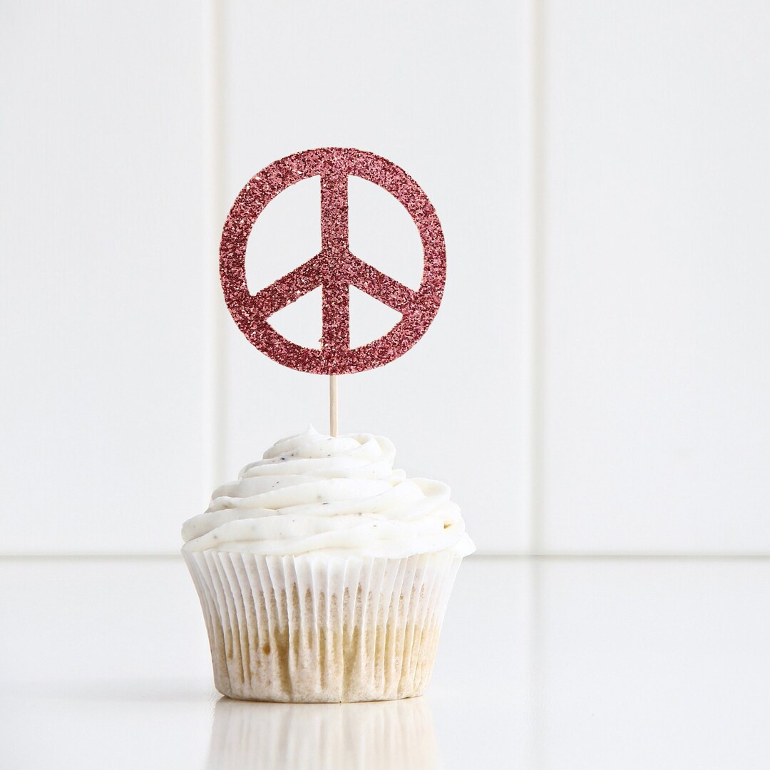 Peace Sign Cupcake Toppers Groovy Birthday Party Decor Baby Pink Peace ...