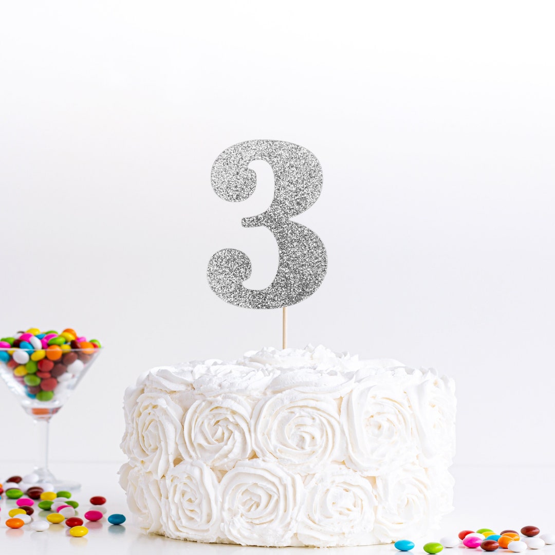 3 Cake Topper Silver Glitter Cake Topper Smash Cake Topper 3rd Birthday ...