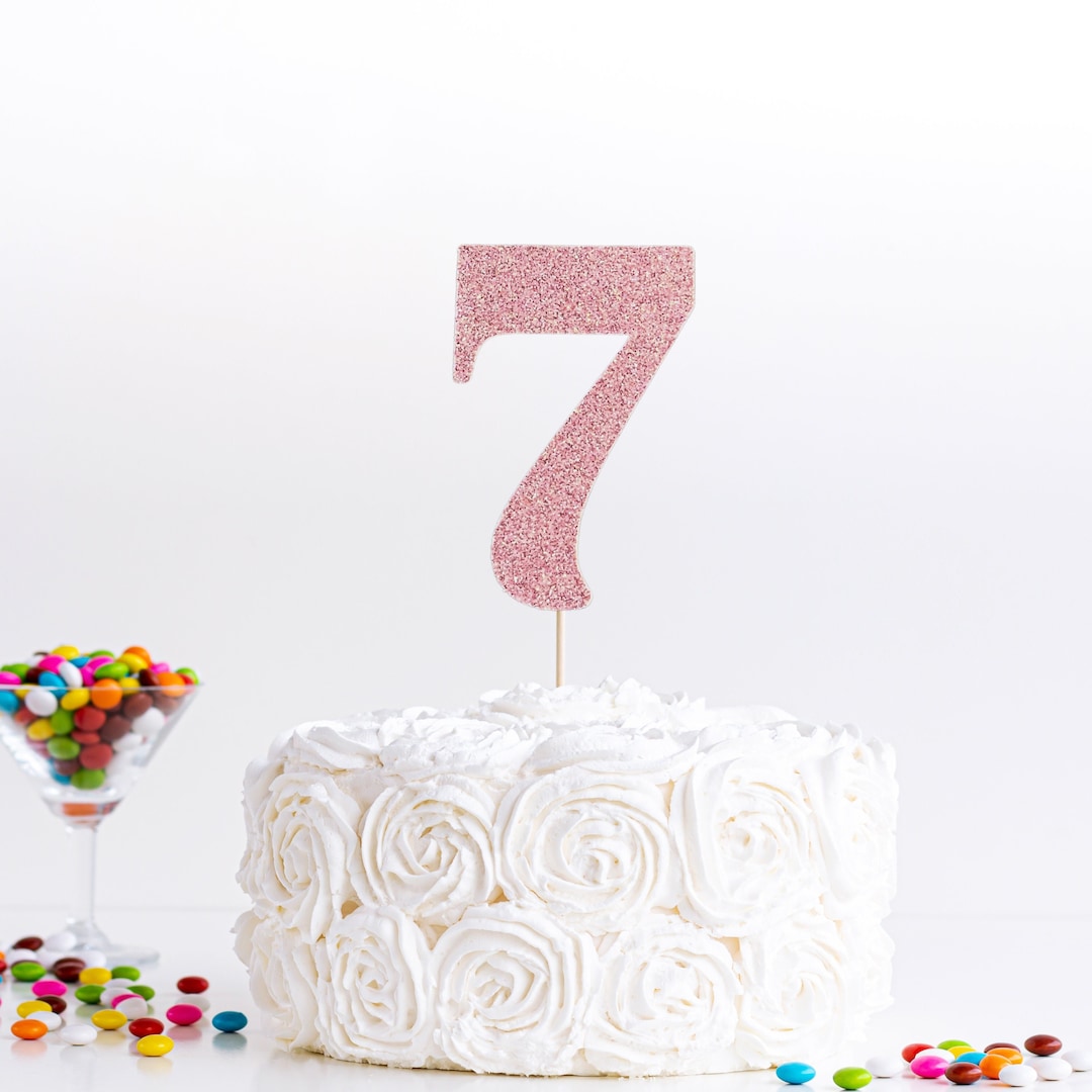 7 Cake Topper Baby Pink Glitter Cake Topper Smash Cake Topper 7th ...