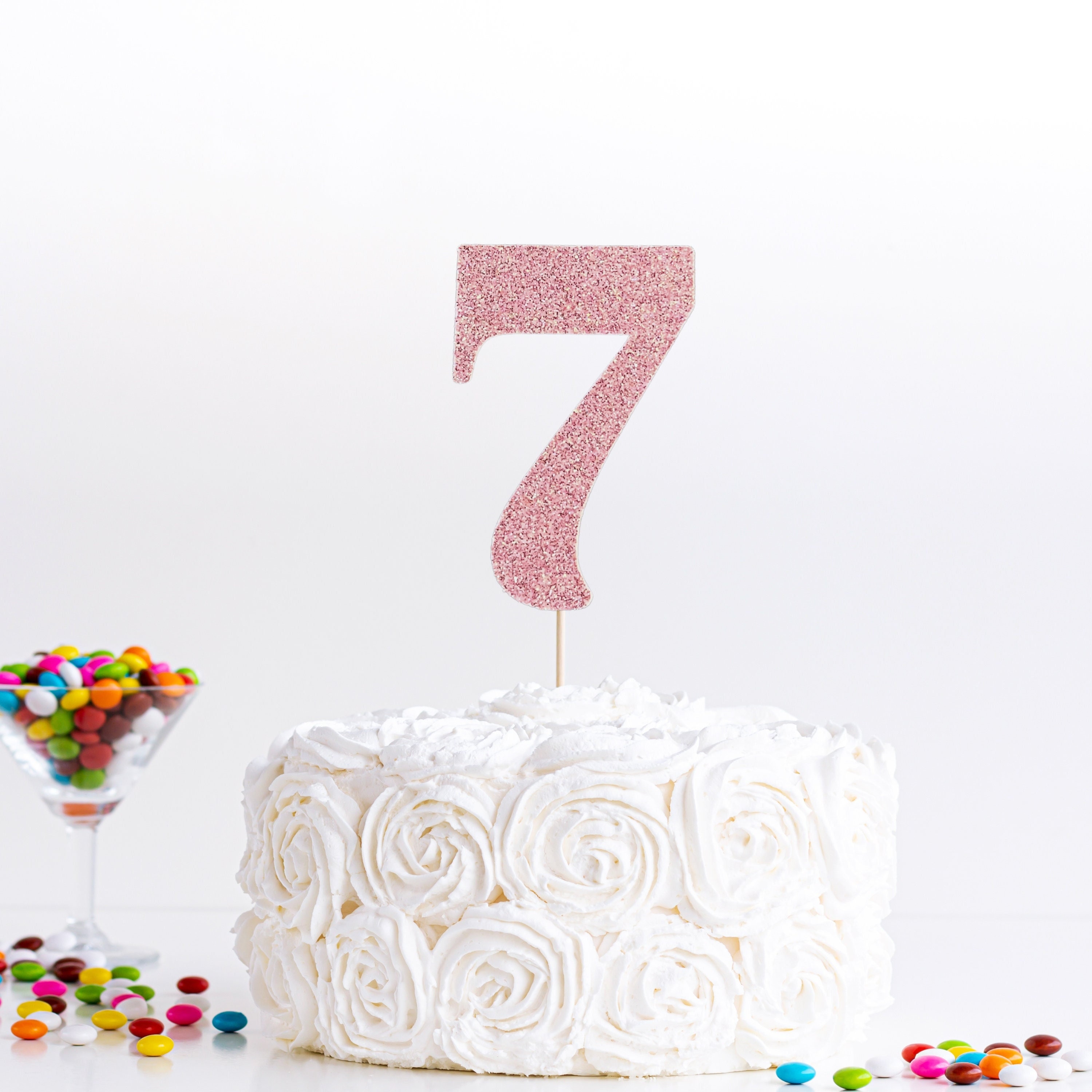 7 Cake Topper Baby Pink Glitter Cake Topper Smash Cake Topper 7th ...