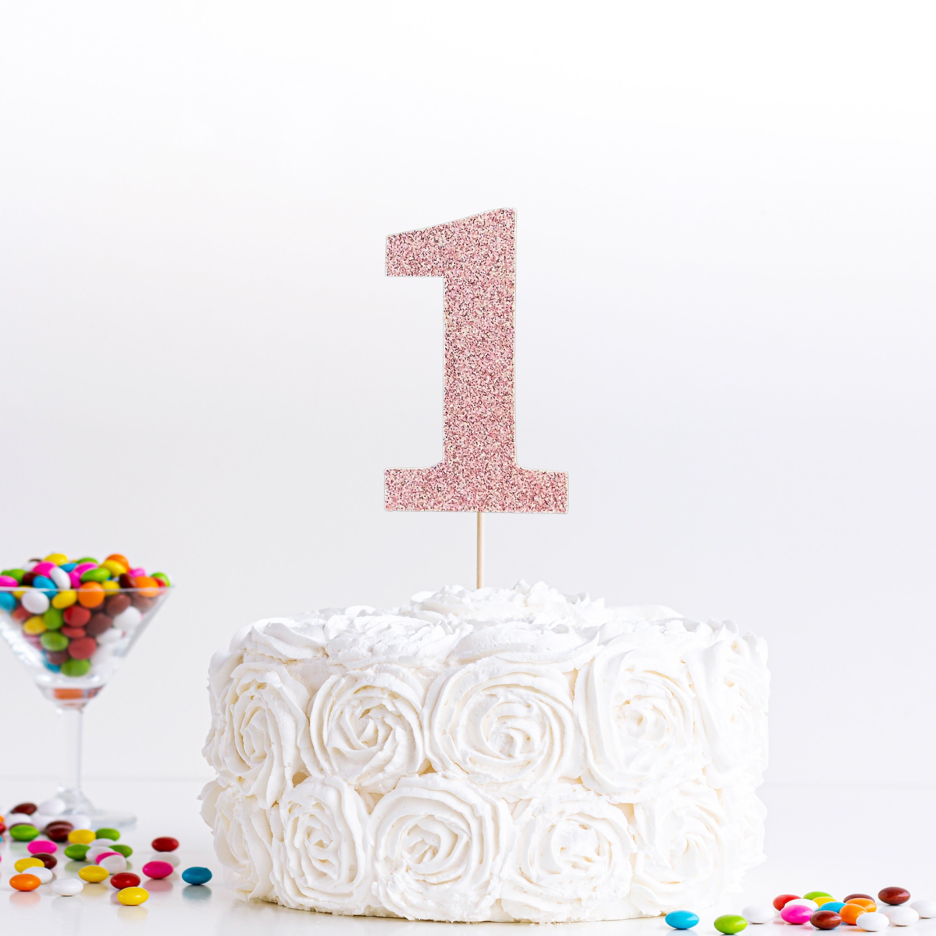 1 Cake Topper 1 Baby Pink Glitter Cake Topper Smash Cake Topper 1st ...