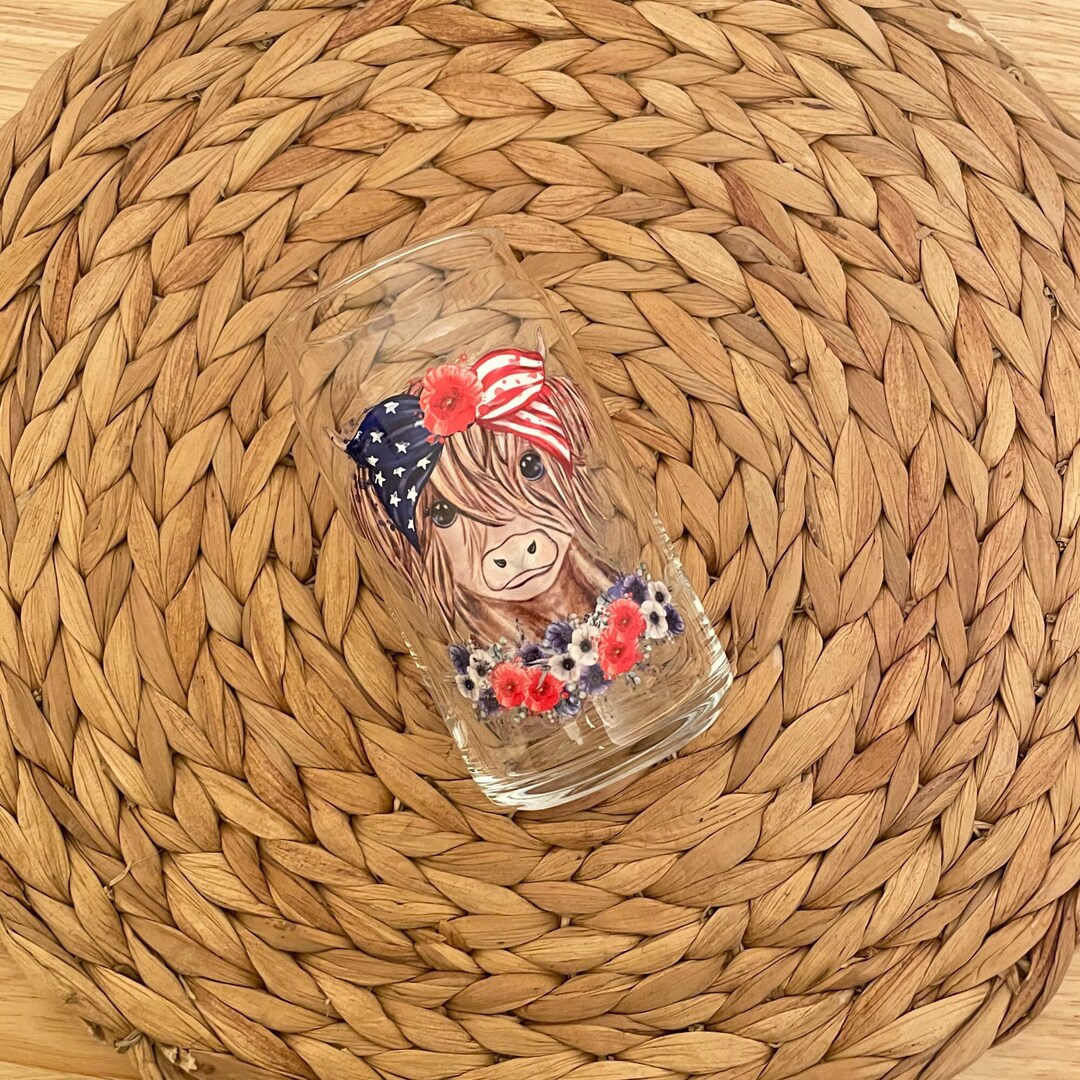 American Highland Cow Glass Cup Cow Beer Glass Gift for Women 4th of ...