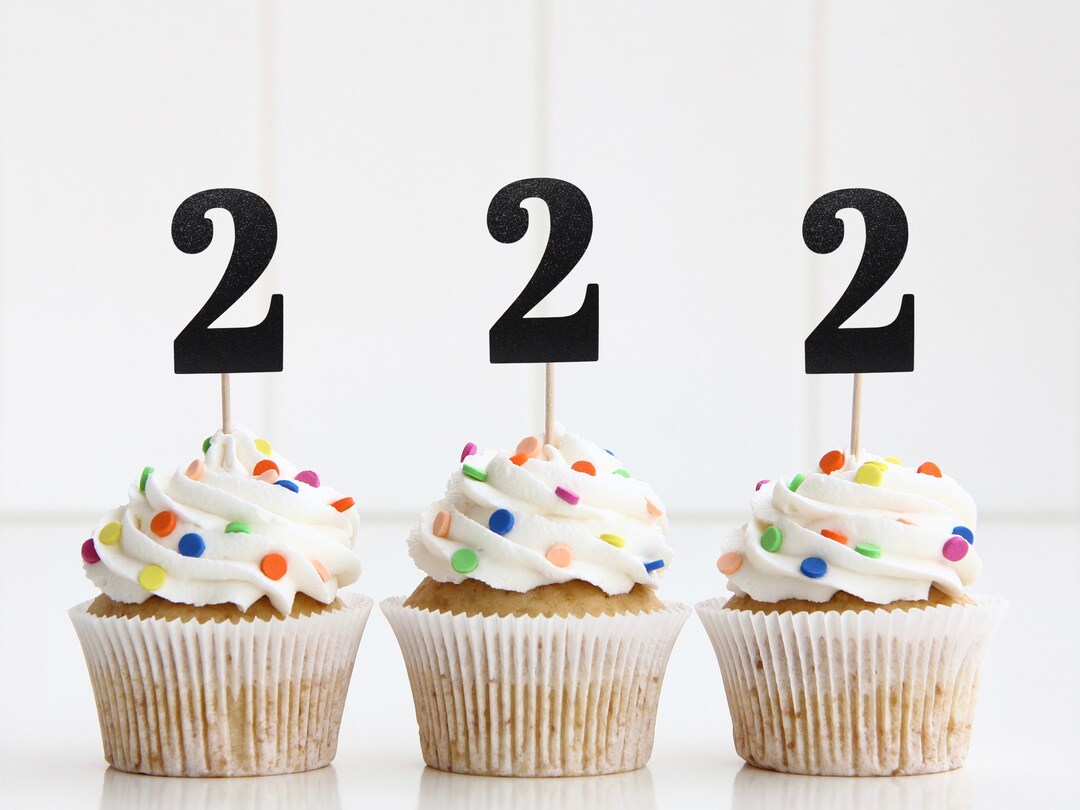 2nd Birthday Cupcake Toppers Second Birthday Black Glitter Cupcake ...