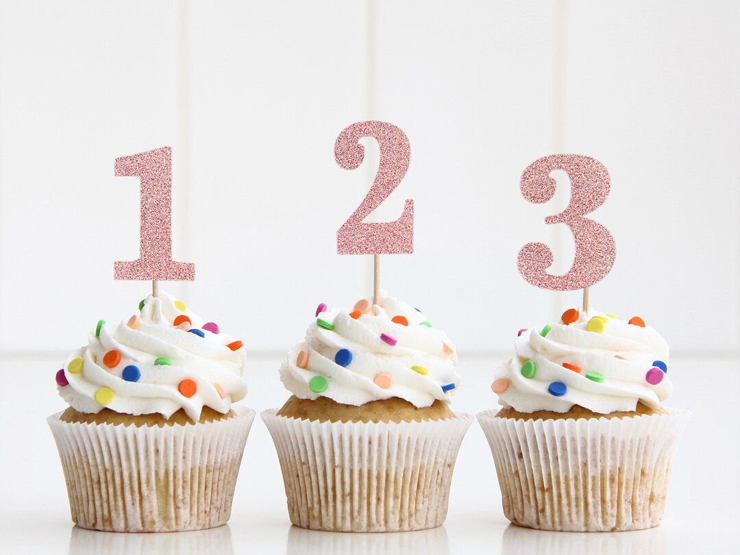 Baby Pink Birthday Cupcake Toppers Birthday Baby Pink Glitter Cupcake ...