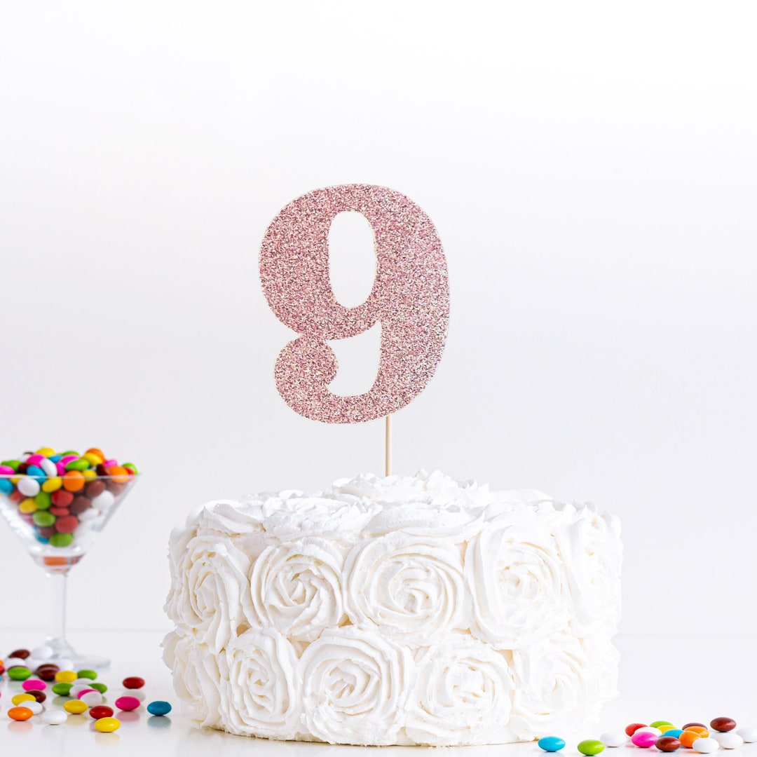 9 Cake Topper Baby Pink Glitter Cake Topper Smash Cake Topper 9th ...