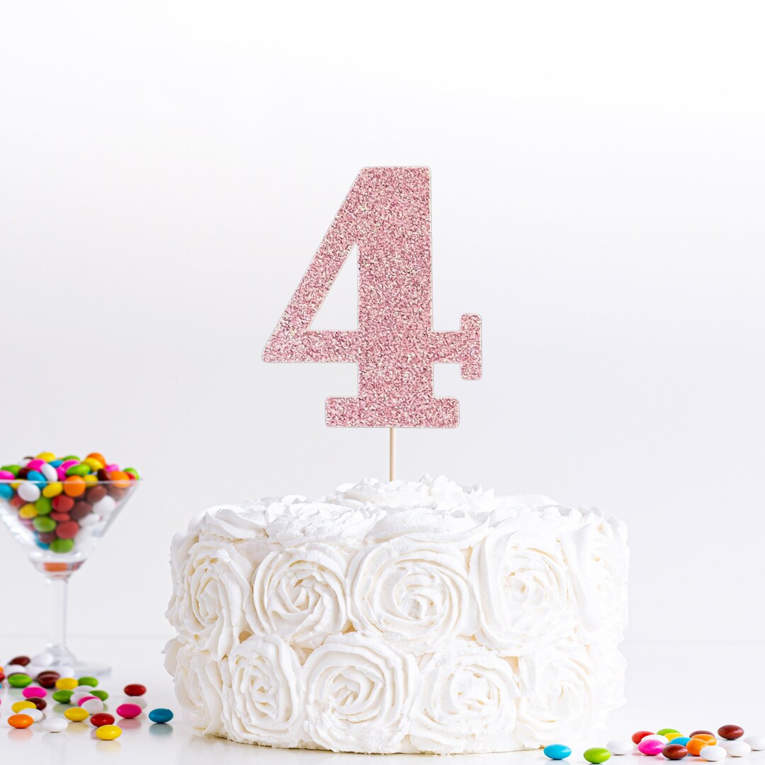 4 Cake Topper Baby Pink Glitter Cake Topper Smash Cake Topper 4th ...