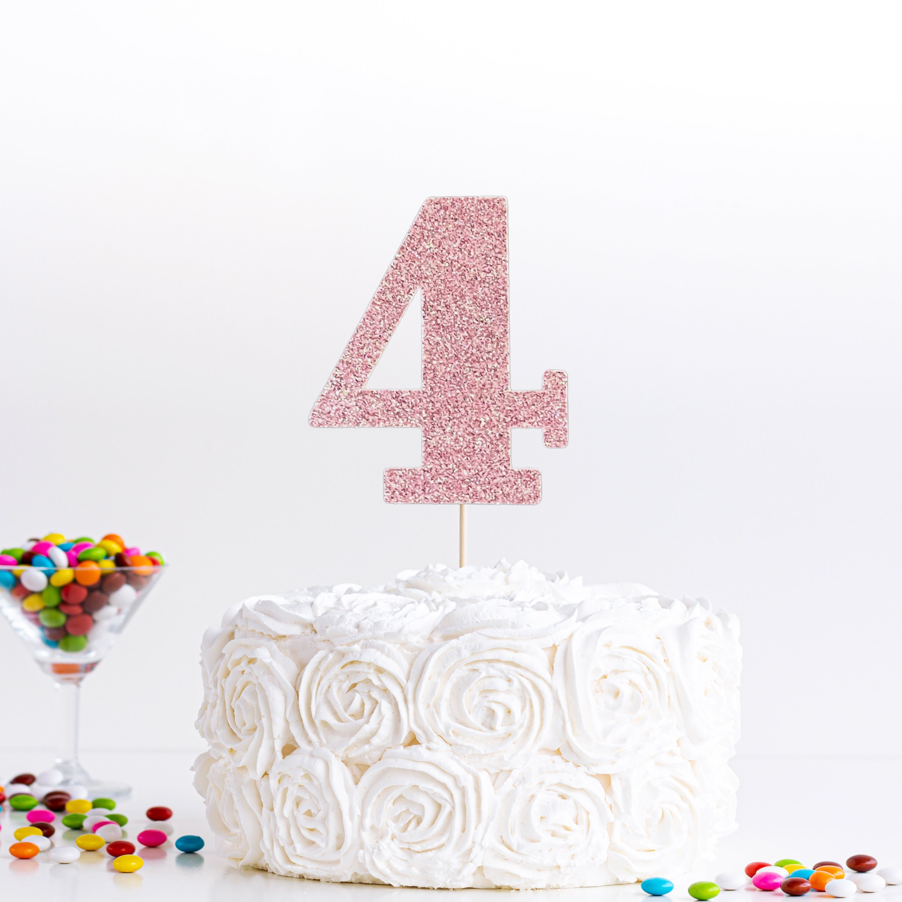 4 Cake Topper Baby Pink Glitter Cake Topper Smash Cake Topper 4th ...
