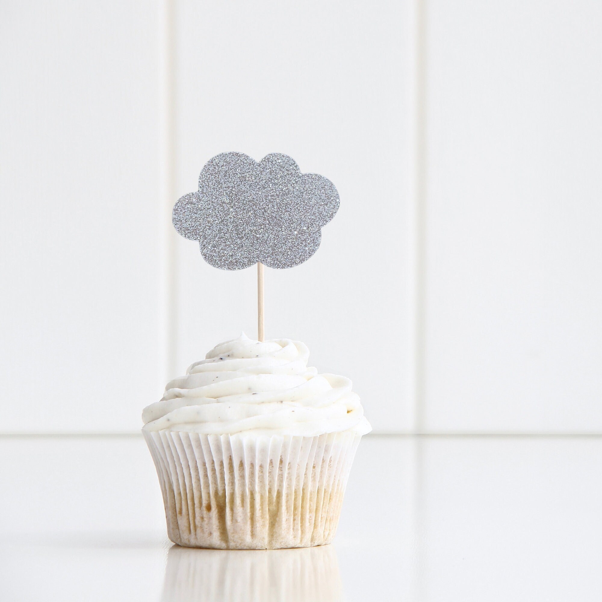 Cloud Cupcake Toppers Silver Glitter Cloud Cupcake Toppers Birthday ...