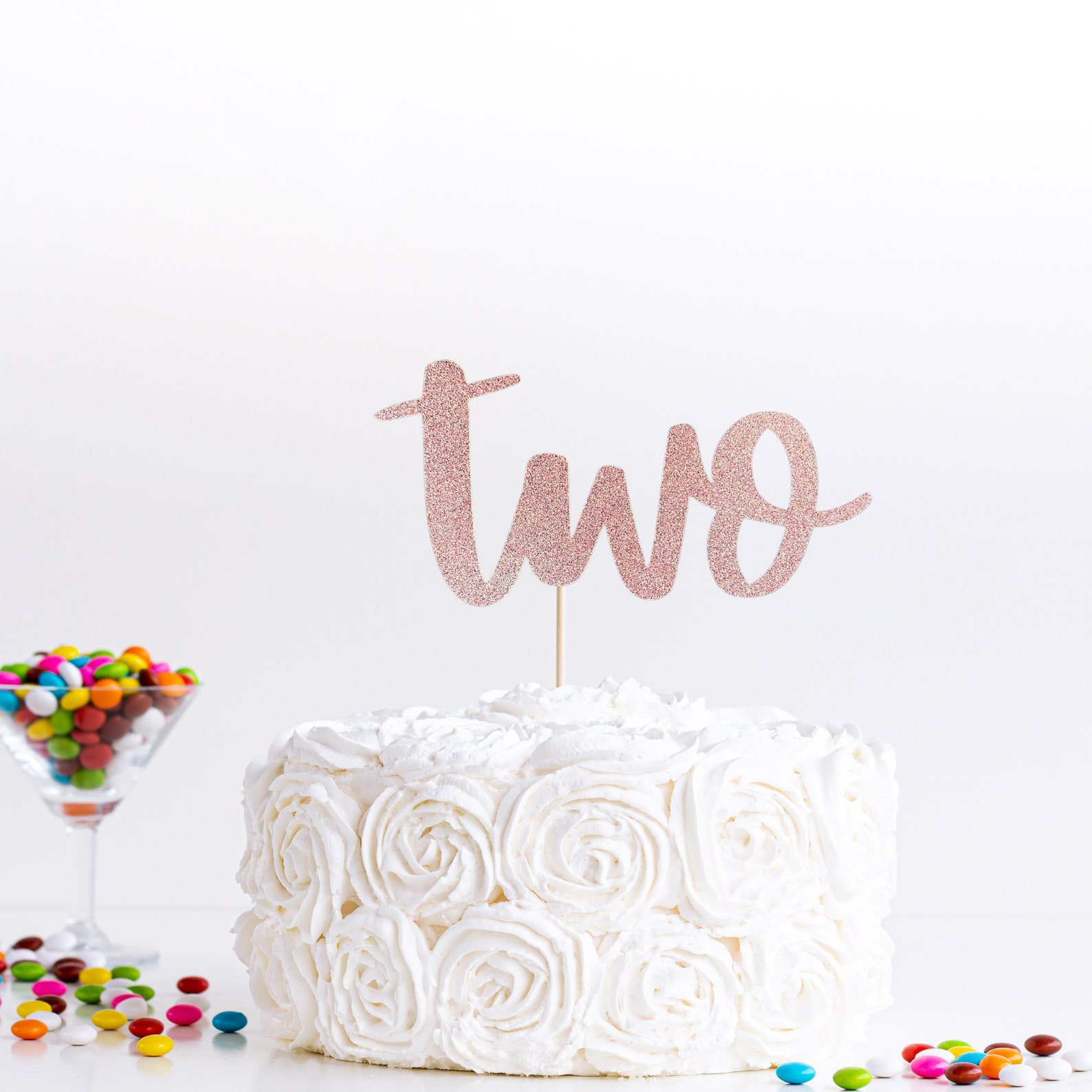 Two Cake Topper Baby Pink Glitter Cake Topper Smash Cake Topper 2nd ...